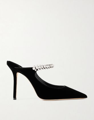 Jimmy Choo London Escarpins En Velours &Agrave; Cristaux Bing 100 - Noir