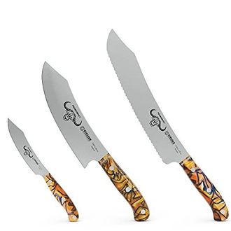 GIESSER seit 1776 - Made in Germany - PremiumCut, Spicy Orange, Messerset 3 teilig, Kochmesser 20 cm, Brotmesser 25 cm, Officemesser 10 cm, Acryl, exotisch, r