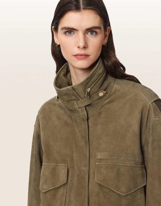 AllSaints Clay Jacke aus Wildleder in Olivgr&uuml;n