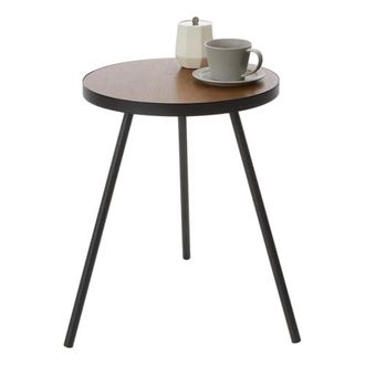 Yamazaki Tableware Yamazaki 5559 Tower Runder Beistelltisch, schwarz, Stahl/Holz, minimalistisch, 49 x 48 x 50 cm