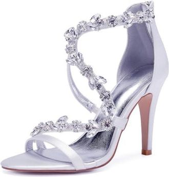 Generic Chaussures De Mariage Femme Talon Aiguille Sandales Chic Satin Mari&eacute;e Dress F&ecirc;te Open Toe Chaussure Escarpin 10.5Cm,Blanc,37 EU