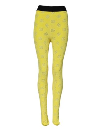 Dolce & Gabbana Womens Logo-Patterned Cotton Leggings Yellow