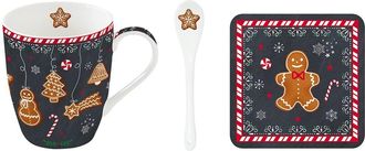 Easy Life Set mit 1 Becher, 30 cl, L&ouml;ffel aus Porzellan, mit Glasuntersetzer