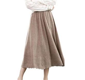 Generic Jupe dhiver en cachemire pour femme - Jupe plissée en tricot fin - Couleur unie, D, L