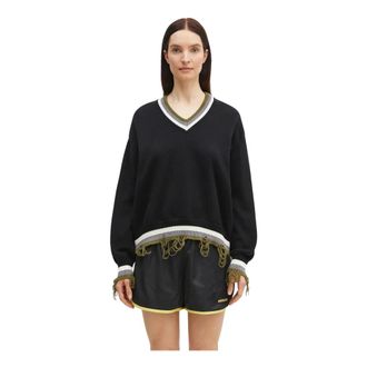 Ottolinger Oversized Pullover mit V-Ausschnitt und Destroyed-Effekt - - Knitwear - Damen - Schwarzk - M