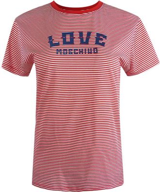 Moschino T-shirt Mit Roten Und Wei&szlig;en Streifen Und Blauem Logo