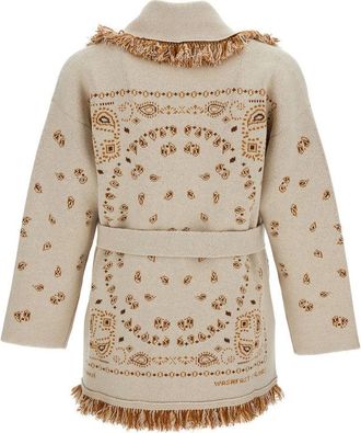Alanui Fringe-Trimmed Jacquard Cardigan - Beige
