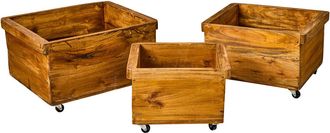 Novità Home coffre de rangement avec roulettes, ensemble de 3, marron