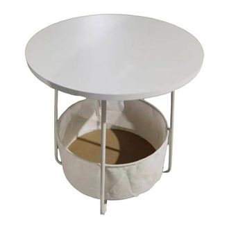 Relaxdays Beistelltisch, runder Couchtisch, mit Stoffkorb, HD 50x45cm, Kaffeetisch Wohnzimmer, MDF & Metall, beige-Creme