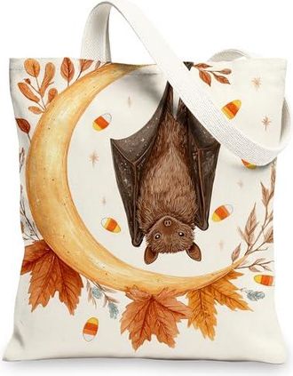 Generic Sacs fourre-tout en toile motif chauve-souris - Réutilisables - Motif chauve-souris - Légers et lavables - Pour lextérieur, les voyages, la plage, les