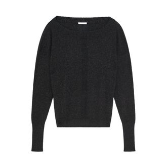 Patrizia Pepe Femme, Pulls, Noir, Taille: 42 FR Lurex Ribbed Sweater Boat Neck