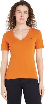 Tommy Hilfiger T-Shirt Manches Courtes Femme New Slim Cody Col en V, Orange (Autumn Orange), XL