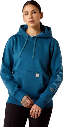 Ariat Womens Rebar Workman Graphic Hoodie Long Sleeve in Deep Dive Storm Blue, Size X-Large, by Ariat