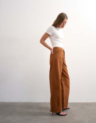 Topshop Barrel - Jean &agrave; taille mi-haute - Caramel-Brown