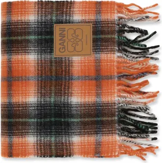 Ganni Checked Wool Scarf - Orange
