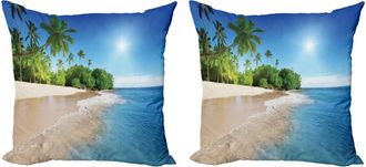 Abakuhaus Wendekreis Dekokissen Kissenbezug 2er Pack, Suuny Ozean Palmen, Modern Accent Doppelseitiger Digitaldruck, 50x50, Grün und Weiß