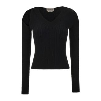 Alexander McQueen Cut-Out Rippenstrick-Pullover mit V-Ausschnitt - - Knitwear - Damen - Schwarzk - M