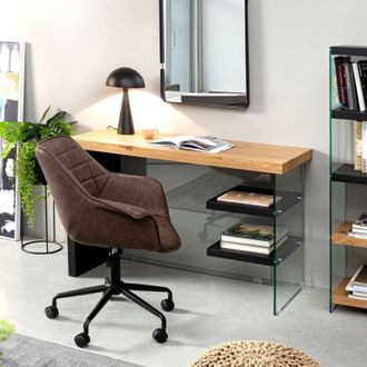 BIZZOTTO Bizzotto - Bureau design 120x50x76 cm en verre trempé noir et naturel - trempi