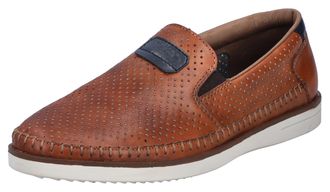 Rieker Slipper RIEKER, Herren, Gr. 43, blau (cognac, dunkelblau), Leder, used, Schuhe Slipper, Loafer, Schlupfschuh mit kleinen Stretcheins&auml;tzen