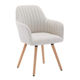 Vente-Unique Vente-unique - Chaise avec accoudoirs - Tissu et pieds bois de hêtre - Crème - eleana