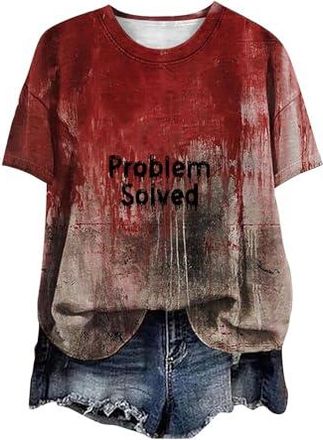 Generic Problème Résolu T-Shirt, Je Vais Bien Chemise Sanglante Femmes, Problème Sanglant Résolu, Femmes Drôles Halloween Sang Horreur Vêtements Cadeau Sang é