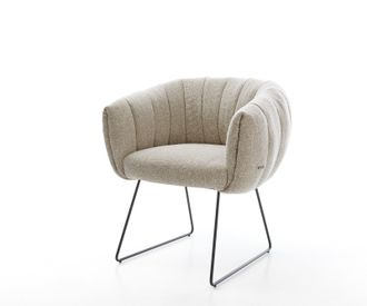 DELIFE Esszimmerstuhl Jada-Flex Webstoff Soft Beige Kufengestell Schwarz Taschenfederkern, Esszimmerst&uuml;hle