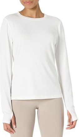 Amazon Essentials T-shirt Léger dEntraînement et de Yoga à Manches Longues et Col Rond en Coton Doux Adapté aux Activités Physiques, Coupe Classique Femme, Blanc, XXL