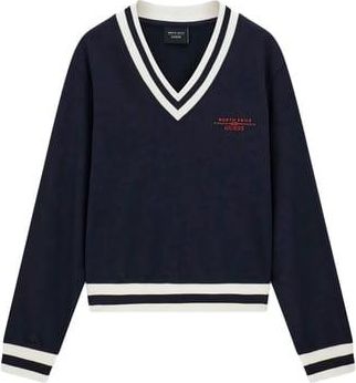 Guess Pull col V broderie logo en coton m&eacute;lang&eacute;