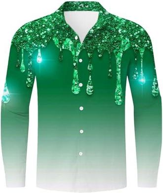 Generico D&eacute;guisement de carnaval pour homme Chemise &agrave; manches longues Hippie Chemise hawa&iuml;enne disco Chemises ajust&eacute;es et color&eacute;es avec col boutonn&eacute; et imprim&eacute;