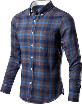 Generic Hauts d&eacute;t&eacute; pour hommes, chemises &agrave; manches longues, col &agrave; revers, chemise &agrave; carreaux, chemise l&eacute;g&egrave;rement ajust&eacute;e, chemise &agrave; carreaux vintage, conforta