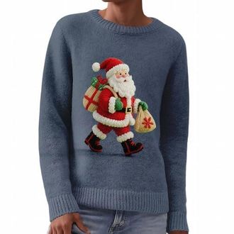 Generic Pull de Noël pour femme, imprimé 3D, pull tricoté à manches longues pour femme, pull de Noël dhiver chaud en polaire, doux et confortable, col rond, s