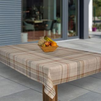 Laro Wachstuch-Tischdecke Abwaschbar Garten-Tischdecke Wachstischdecke PVC Plastik-Tischdecken Eckig Meterware Wasserabweisend Abwischbar, Muster:Karo Beig