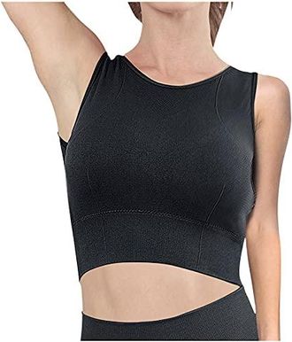 Generic Soutien-gorge de sport 2026 pour femme - Dos nu - Sans anneau de course - Haut en acier, Noir, M