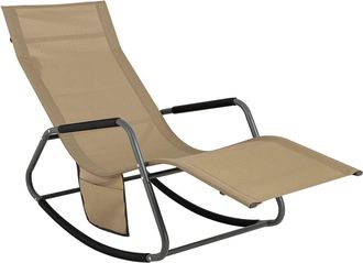 SoBuy Gartenliege Sonnenliege Outdoor Schaukelstuhl mit Seitentasche Liegestuhl für Gärten, Höfe, Strände, Balkone Relaxliege Schwungliege Khaki 143x85x57 c