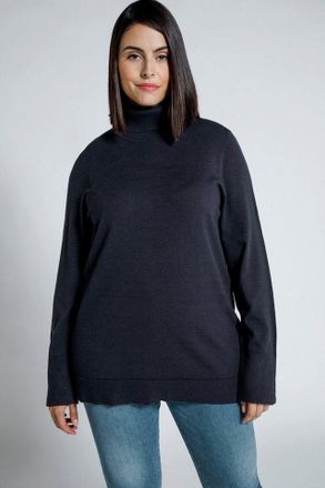 Ulla Popken Strickpullover Rollkragenpullover breite Rippb&uuml;ndchen Langarm