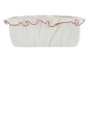 Miu Miu Ruffled Poplin Crop-Top Sweater - White