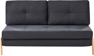 Beliani 2-Sitzer Sofa Schwarz Stoffbezug Gesteppt mit Schlaffunktion Hohen Metallbeinen Dicke R&uuml;ckenkissen Freistellbar Skandi Wohnzimmer Schlafsofa