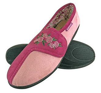 Dunlop Femme Floral Imprimé Pantoufles en Mousse À Mémoire Chaussons avec Fermeture Attaches auto-agrippantes pour Personne agee (36 EU, Dusky Pink)