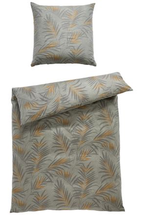 ESTELLA Bettw&auml;sche Fano, Grau, Gr&uuml;n, Textil, Bl&auml;tter, 135x200 cm, Oeko-Tex Standard 100, pflegeleicht, atmungsaktiv, hautfreundlich, samtiger Griff, Schlaftex