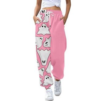 Generic Pantalon de surv&ecirc;tement taille haute pour femme - Pantalon de jogging sportif et actif avec poches - Pantalon ample pour femme de petite taille, rose,