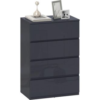 HOMCOM Commode 4 tiroirs - HOMCOM - haute brillance - fermeture douce et silencieuse - panneau de particules - 55 x 34 x 80 cm - gris