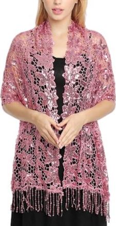 Generic Ch&acirc;le vintage en dentelle et perles pour robes de soir&eacute;e, ch&acirc;le ann&eacute;es 1920 pour femme, ch&acirc;le pour formel pour f&ecirc;te banquet, rose, Taille unique