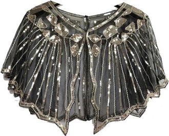 Generic NYSBH Ch&acirc;le r&eacute;tro avec perles et paillettes pour femme, Noir-beige-dor&eacute;, Taille unique