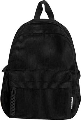 Generic Sac &agrave; dos d&eacute;contract&eacute; en velours c&ocirc;tel&eacute; pour &eacute;tudiant - Sac &agrave; bandouli&egrave;re - Petit sac &agrave; dos de randonn&eacute;e pour femme, Noir, taille unique