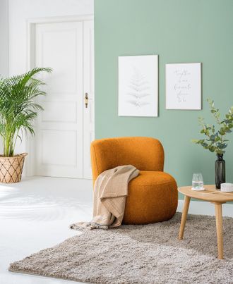 Studio Copenhagen home24 Sessel LOVELOCK Gelb/Senfgelb Bouclé Stoff Cady 78 x 75 x 84cm