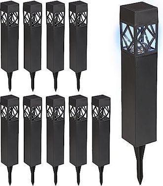 Relaxdays Solarlampen 10er Set, kaltwei&szlig;, wasserdicht, D&auml;mmerungssensor, LED Solarleuchte, HxBxT: 41 x 6 x 6 cm, schwarz