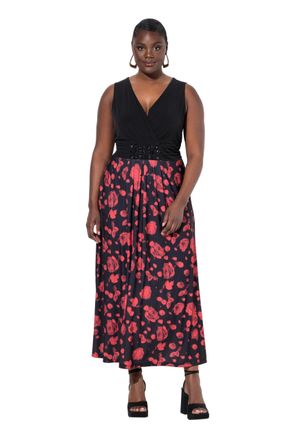 Ulla Popken Damen große Größen Übergrößen Plus Size Maxikleid, A-Linie, V-Ausschnitt, ärmellos, Taschen schwarz 46+ 835918130-46+
