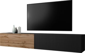 Mirjan24 TV Lowboard Cholon 200, Griffloses Öffnungssystem, 2 Klappe/Tür, TV Board Sideboard, Unterschrank, Fernsehschrank, TV Tisch, Fernsehtisch (Schwarz + W