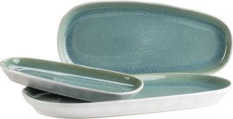M&auml;ser Serie Elea, 3-tlg. Plattenset im Vintage-Look, t&uuml;rkis, Steinzeug