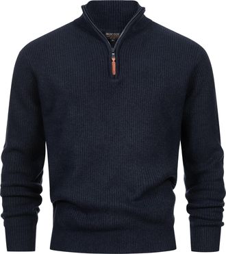 Indicode Herren INPeace Half Zip Grobstrickpullover mit Stehkragen und Rei&szlig;verschluss | Strickpullover f&uuml;r M&auml;nner Sky Captain, XL
